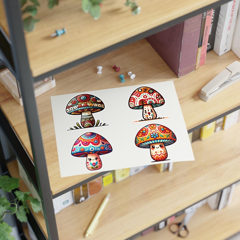 Kiss-cut Boho Mushroom Sticker Sheet - Colorful Mushroom Set ...