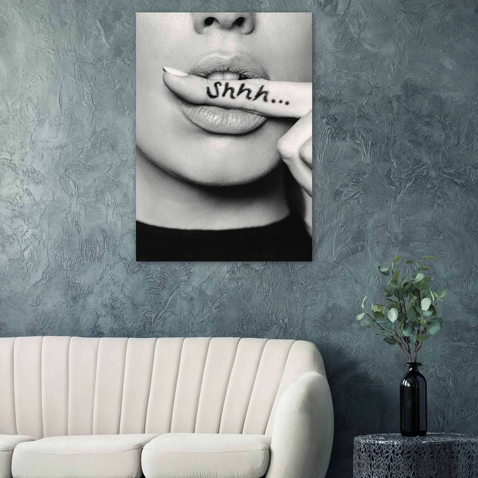 Shhh Lips Art Print: Minimalist Black and White Poster - Etsy