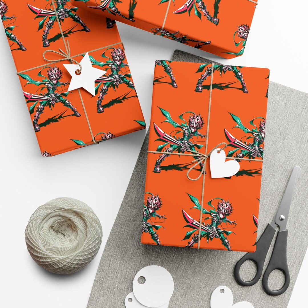 Anime Warrior Gift Wrap | Orange Manga Wrapping Paper With Unique ...
