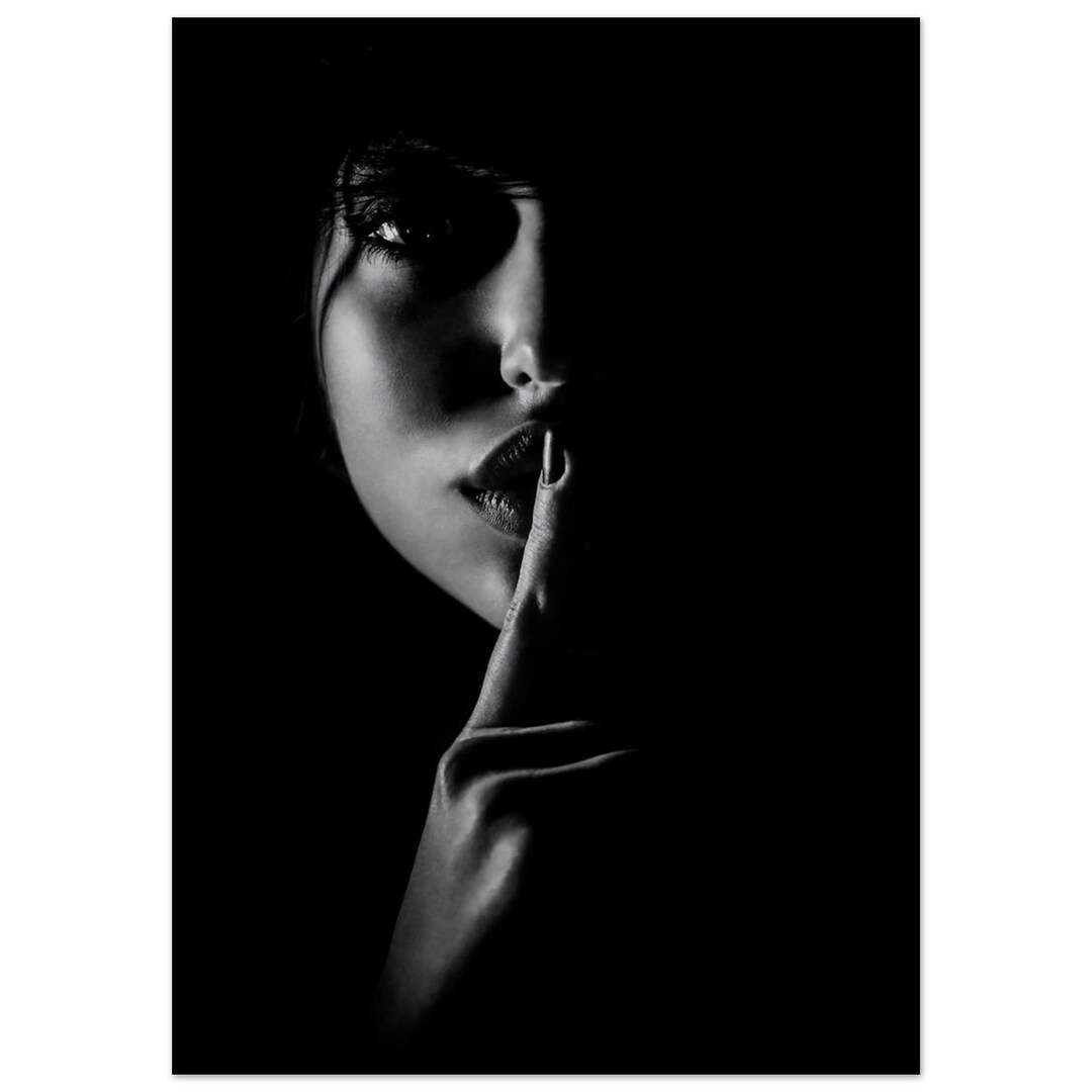 Minimalist Lips Art Print: Hush Black and White Poster - Etsy