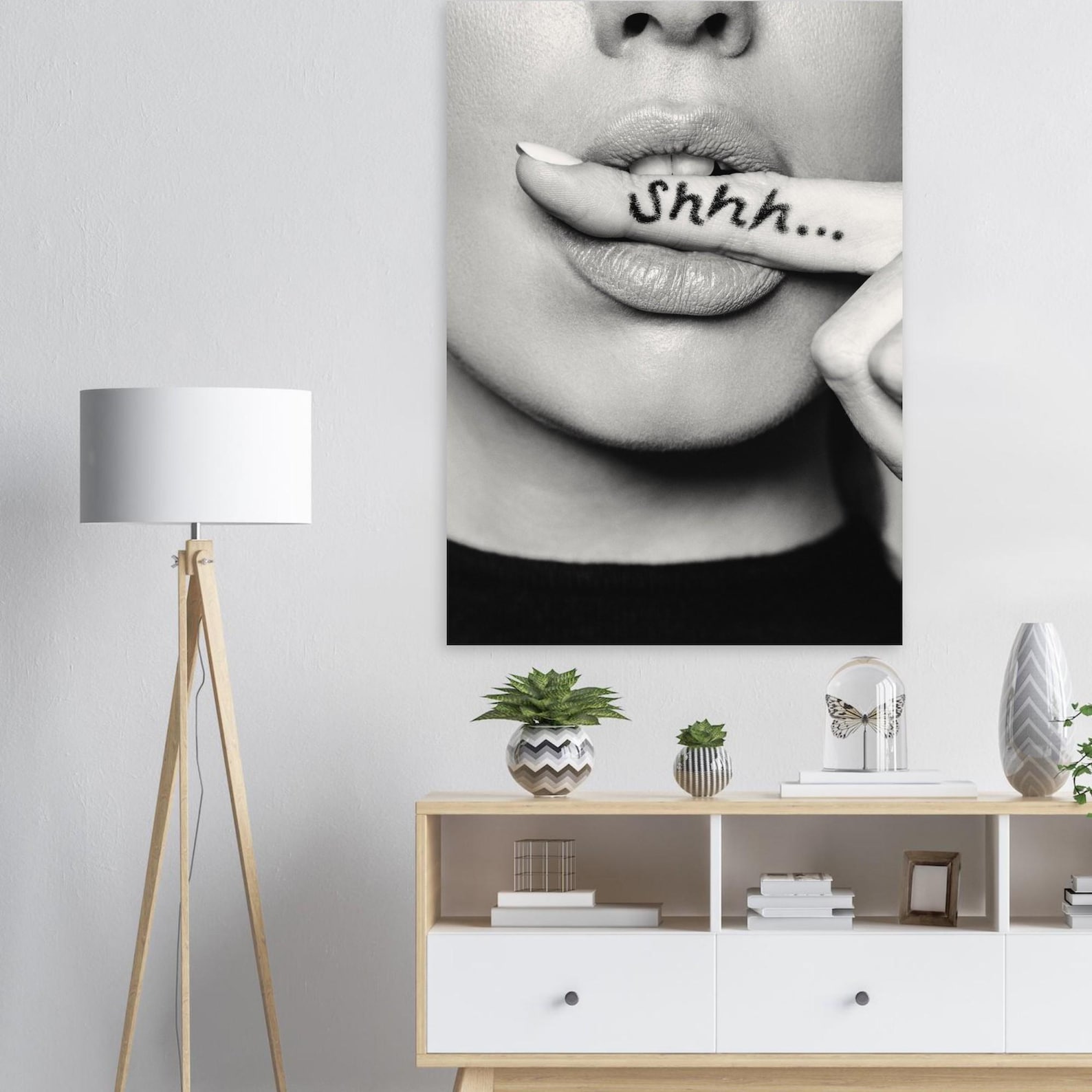 Shhh Lips Art Print: Minimalist Black and White Poster - Etsy