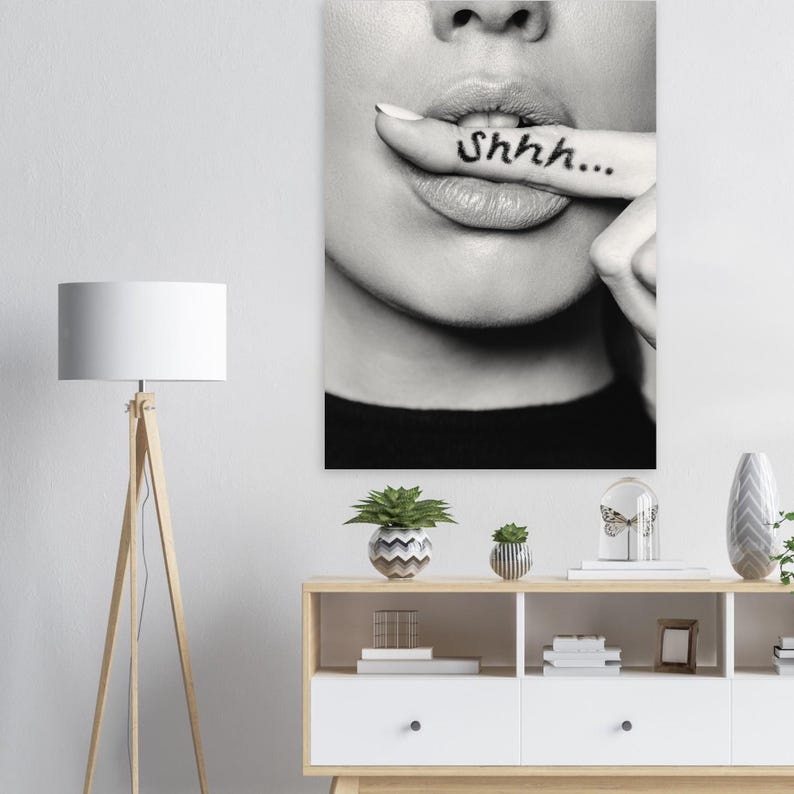 Shhh Lips Art Print: Minimalist Black and White Poster - Etsy