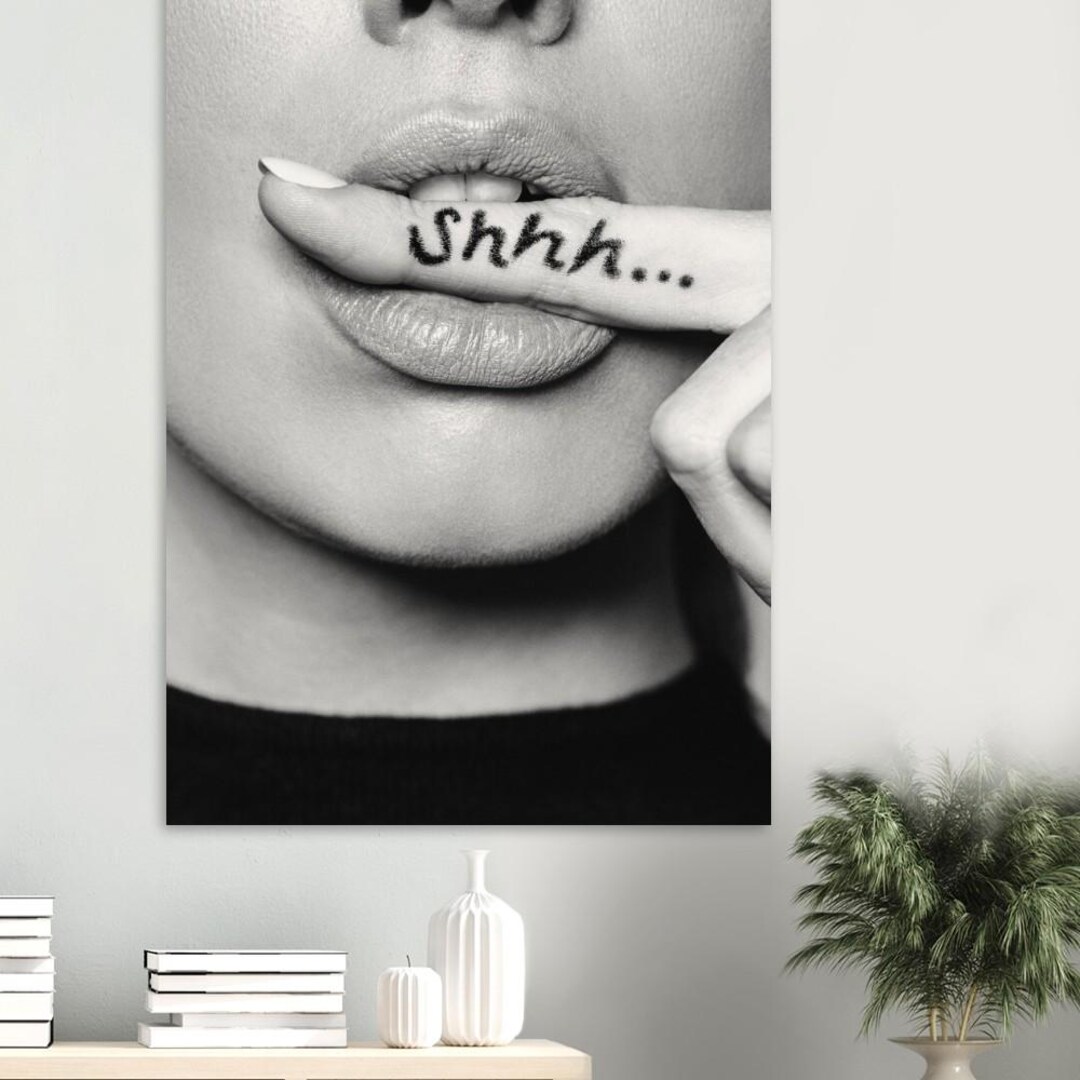 Shhh Woman Hot Lips Finger Black White Minimalist Minimalistic Premium ...