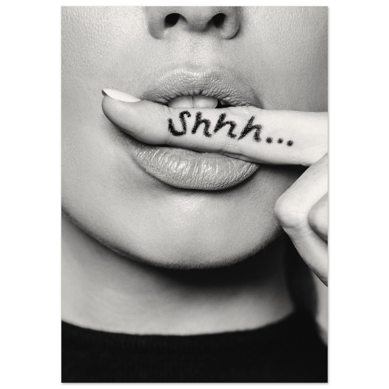 Shhh Lips Art Print: Minimalist Black and White Poster - Etsy