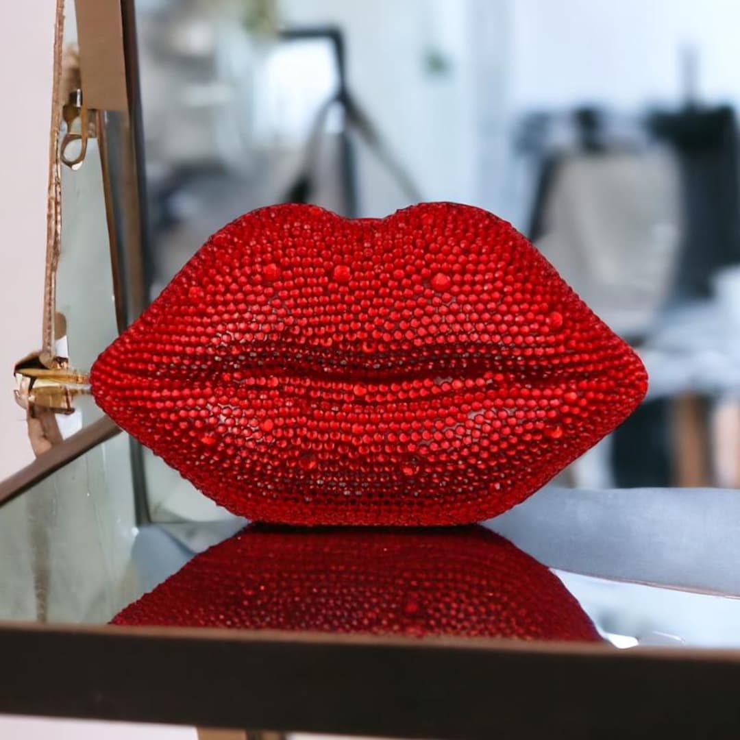 Women's Red Crystal Lips-shaped Clutch | Luxury Design Handbag ...