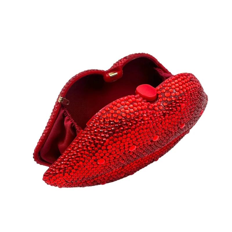 Women's Red Crystal Lips-shaped Clutch | Luxury Design Handbag ...