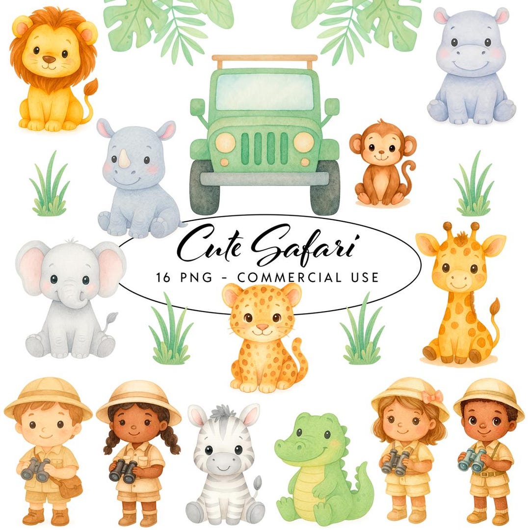 Safari Animal Clipart - Jungle Animals PNG - Watercolor Nursery Art ...