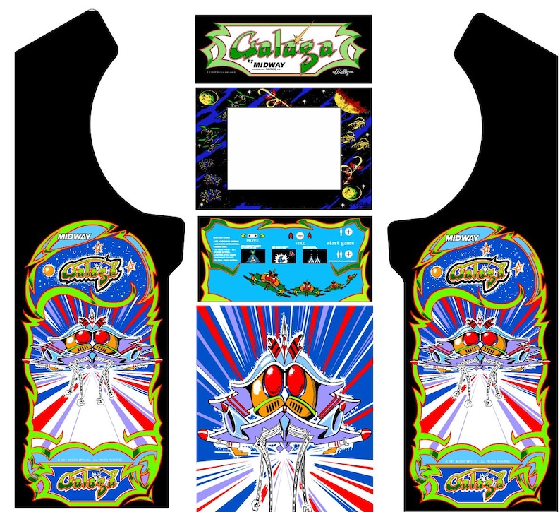 GALAGA Arcade Vinyl Set | Retro Cabinet Art | Printable Side Art ...