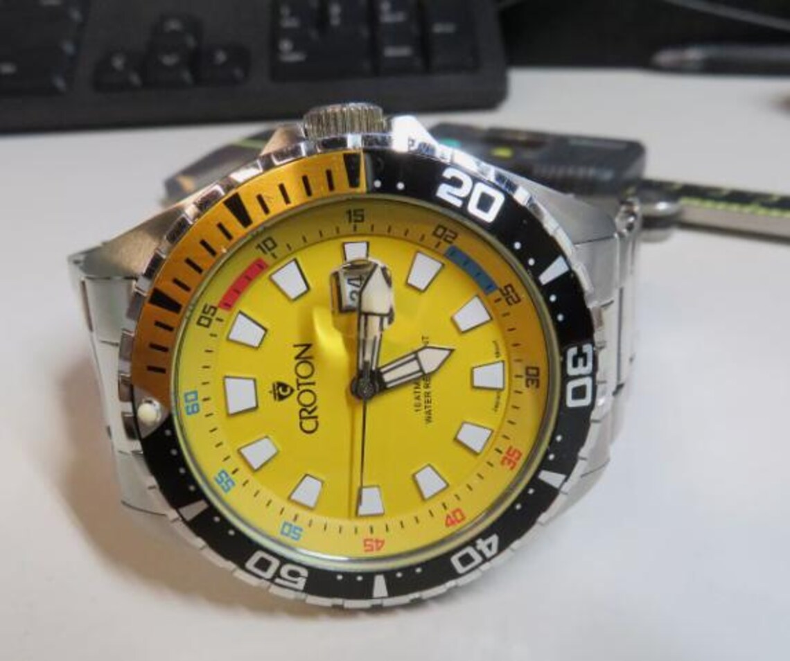 Mens Croton Diver Yellow Dial Wrist Watch Ca301297 Stainless Steel - Etsy