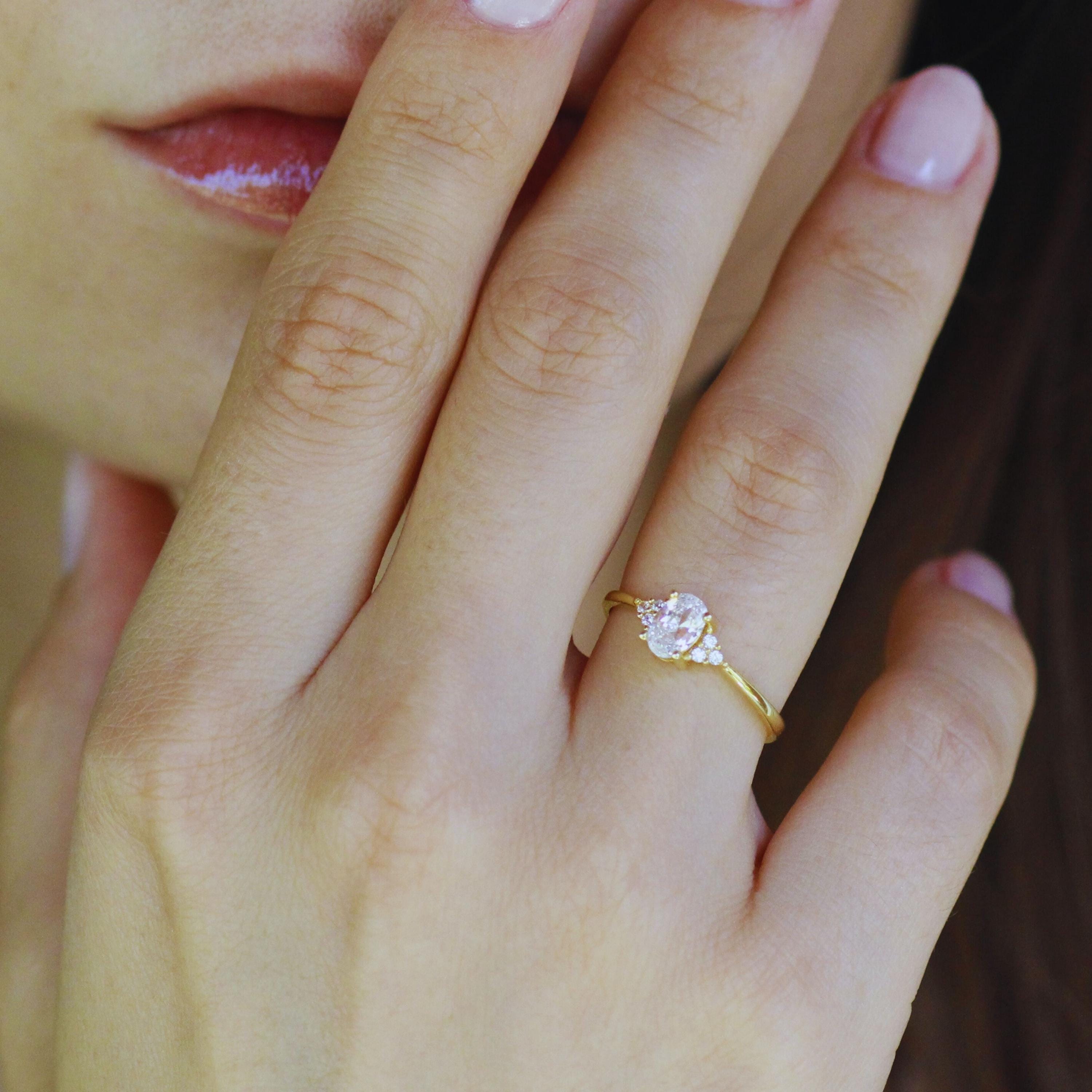 14K Solid Gold Vintage Engagement Ring, Wedding Ring, Minimal Oval Cut ...