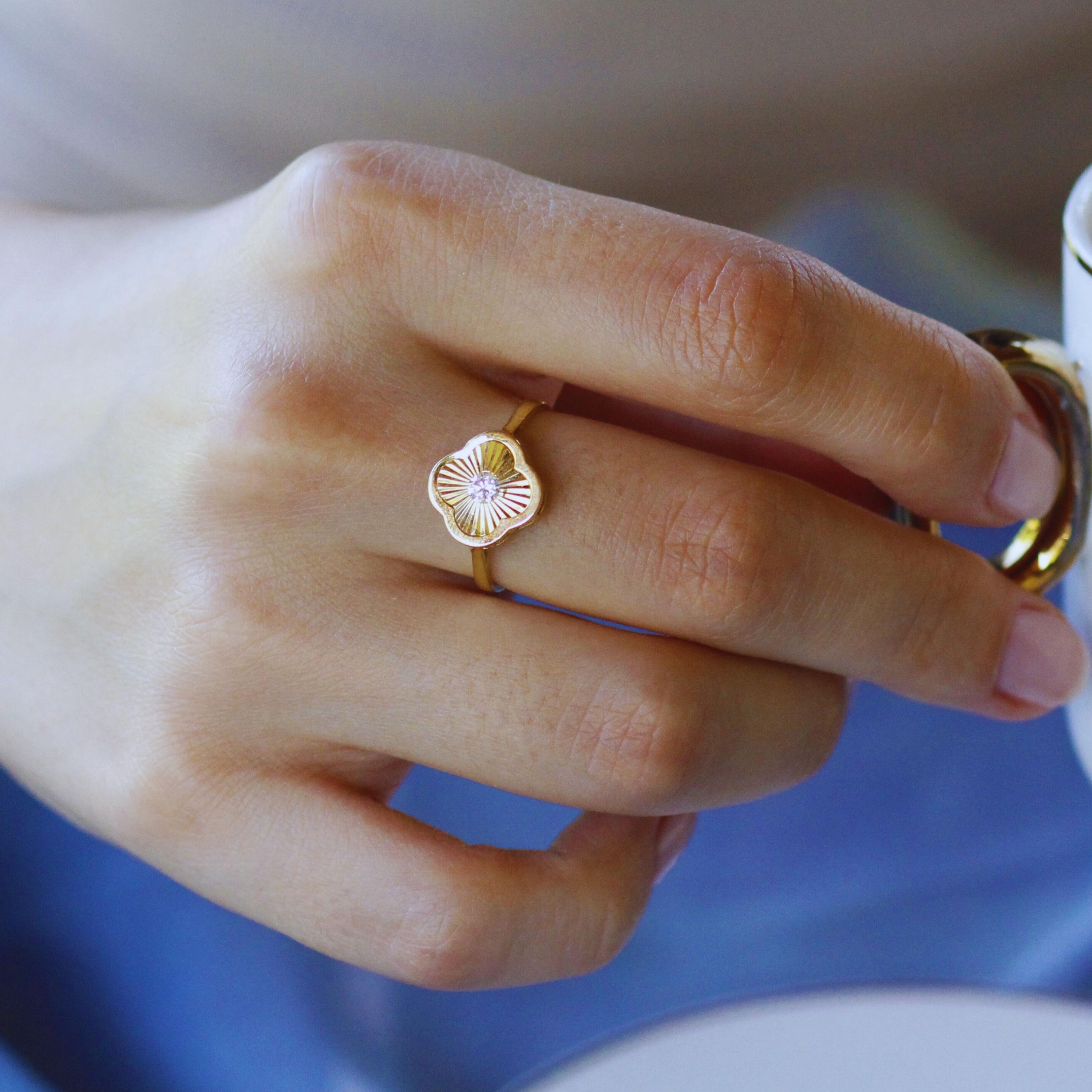 14k Solid Gold Four Leaf Clover Ring: Lucky Charm Jewelry - Etsy