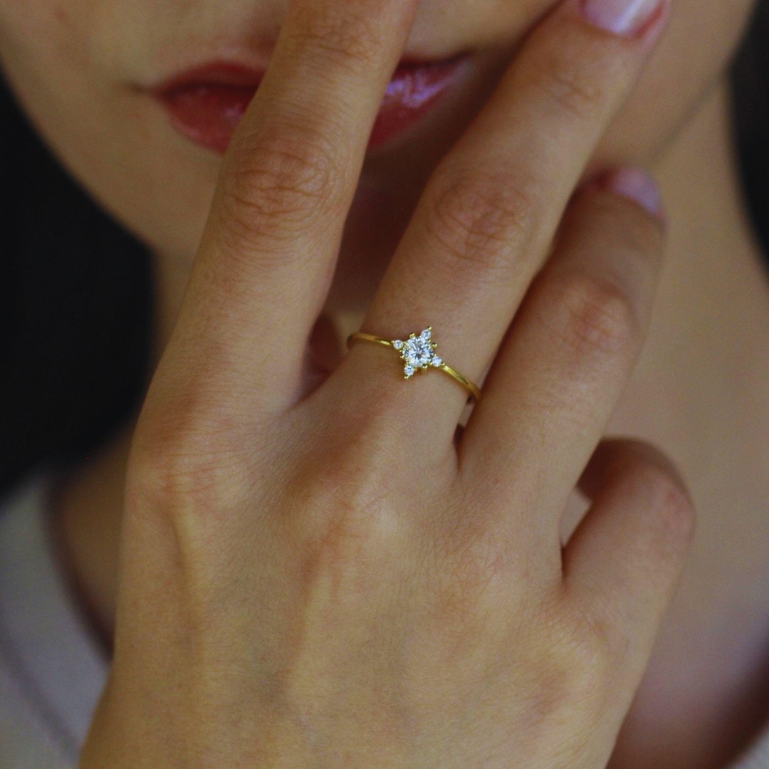 14K Solid Gold North Star Promise Ring, Engagement Ring, Dainty Star ...