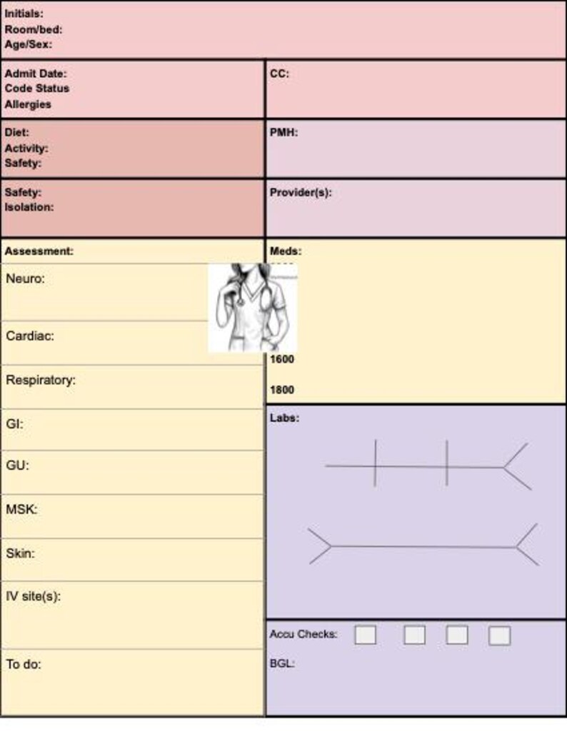 Nursing Assessment Sheet/daily Tasks - Etsy