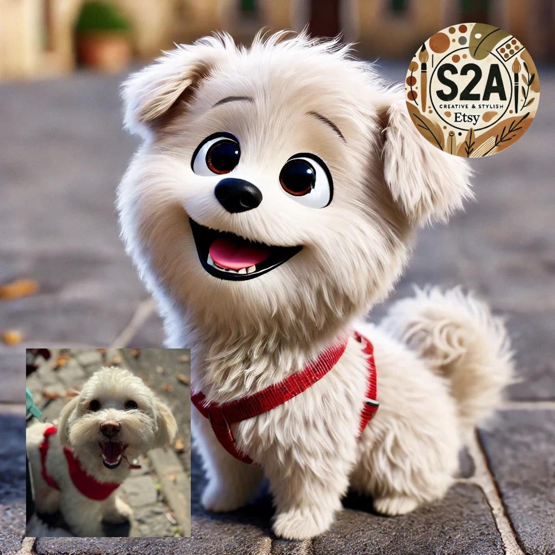 Custom Pet Cartoon Portrait, Disney Style Digital Pet Art, Personalized ...