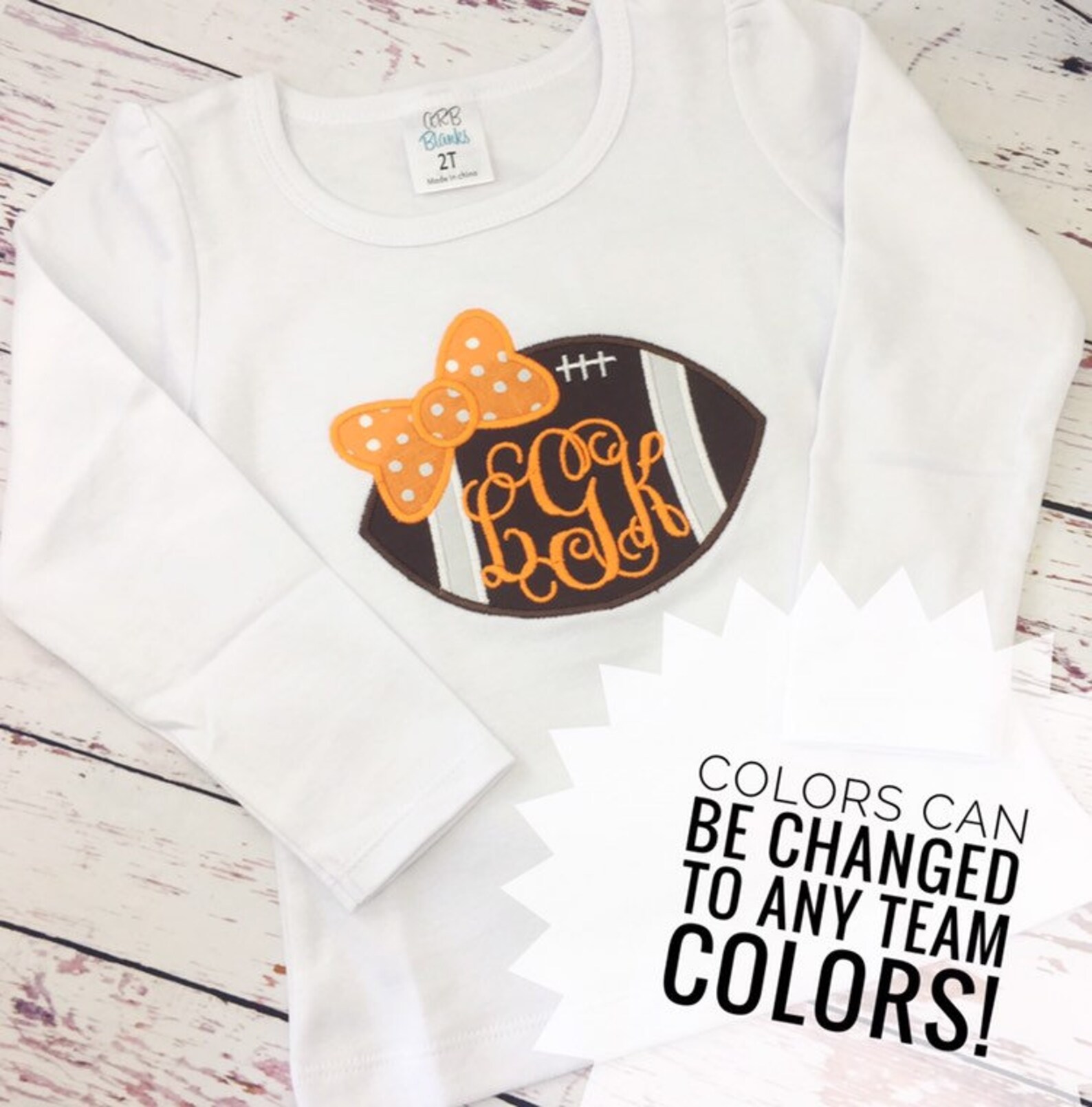 Monogram Girl Football Shirt - Girl Football Bodysuit - Girls Football ...