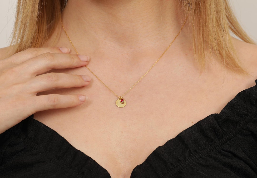 Personalized Disc Name and Birthstone Necklace, Birthstone Necklace ...