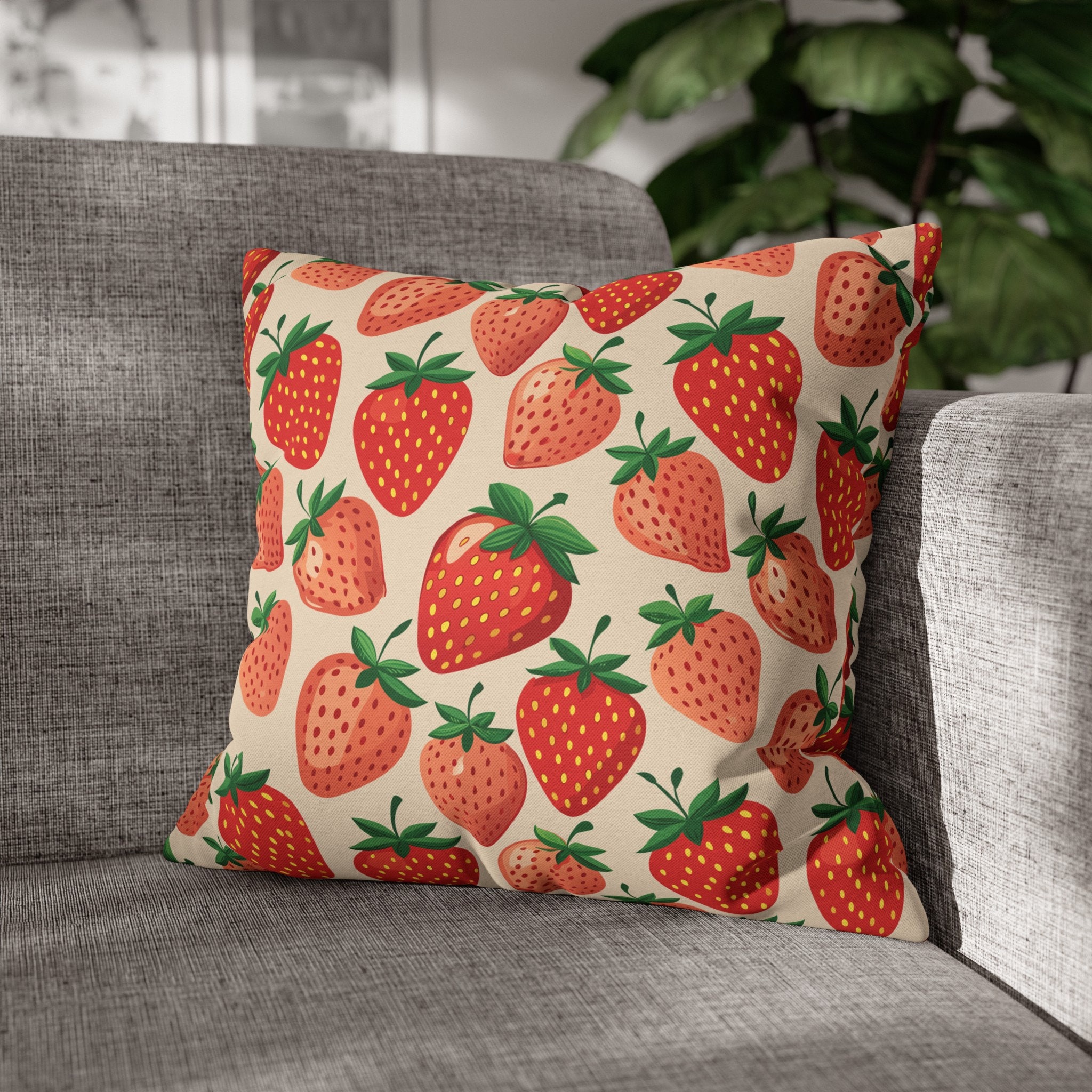 Strawberry Pillow Cover Strawberry Throw Pillow Case Spun Polyester ...