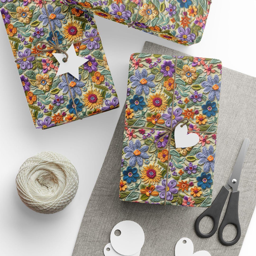Colorful Floral Wrapping Paper, Embroidered Type Floral Wrapping Paper ...