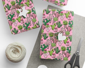 Cute Wrapping Paper: Cactus Desert Print pink and Green Wrapping Paper ...