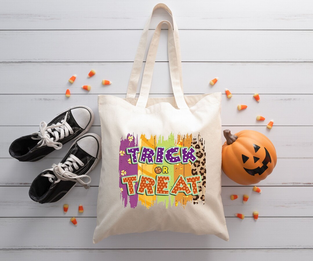 Trick or Treat Canvas Tote Bag - Halloween Bag - Trick or Treating Bag ...