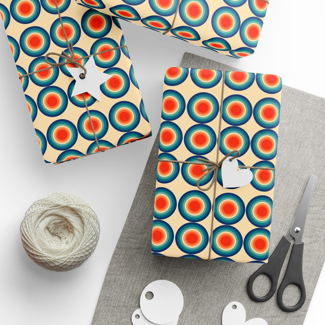 Retro Mod Design Wrapping Paper, Retro Circles Gift Wrap, 70s Themed ...