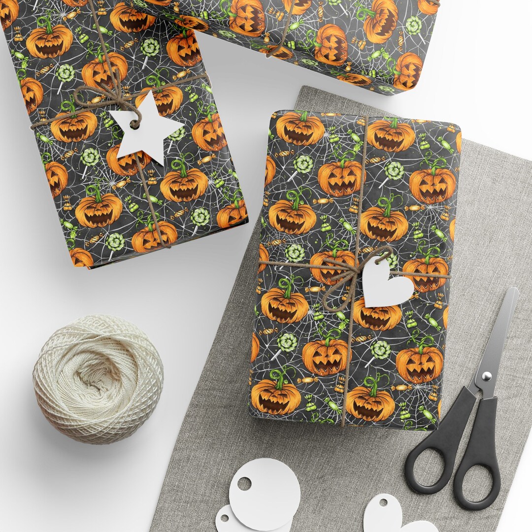 Halloween Wrapping Paper, Halloween Gift Wrap, Jack O Lantern Wrapping ...