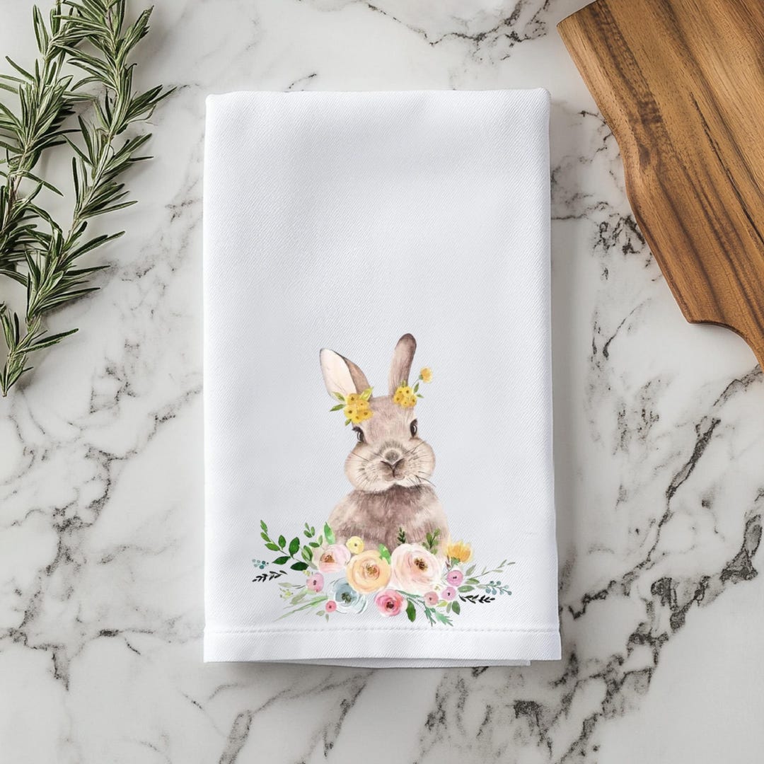 Easter Tea Towel, Floral Tea Towel, Easter Rabbit Tea Towel, Easter ...