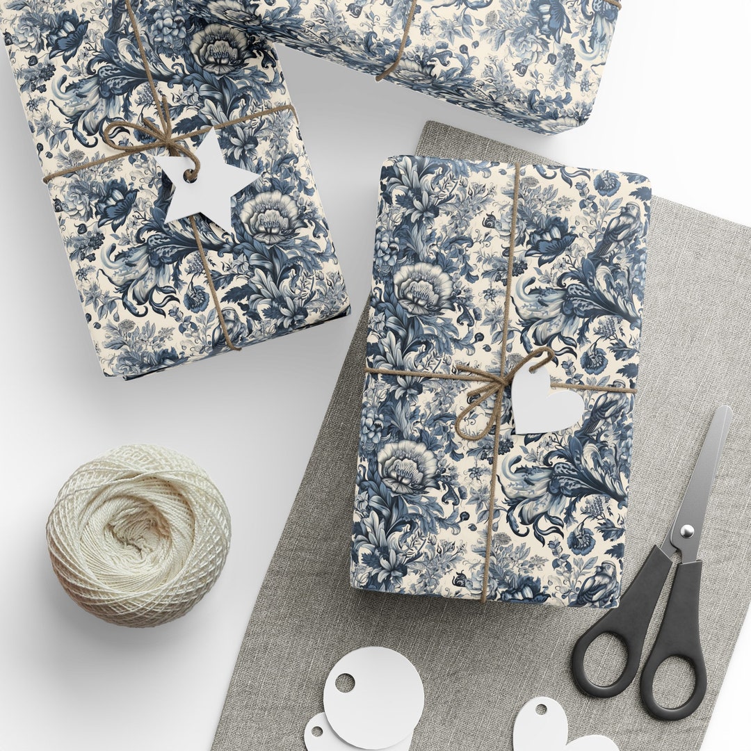 Chinoiserie Paper, Chinoiserie Blue Floral Wrapping Paper, Wrapping ...