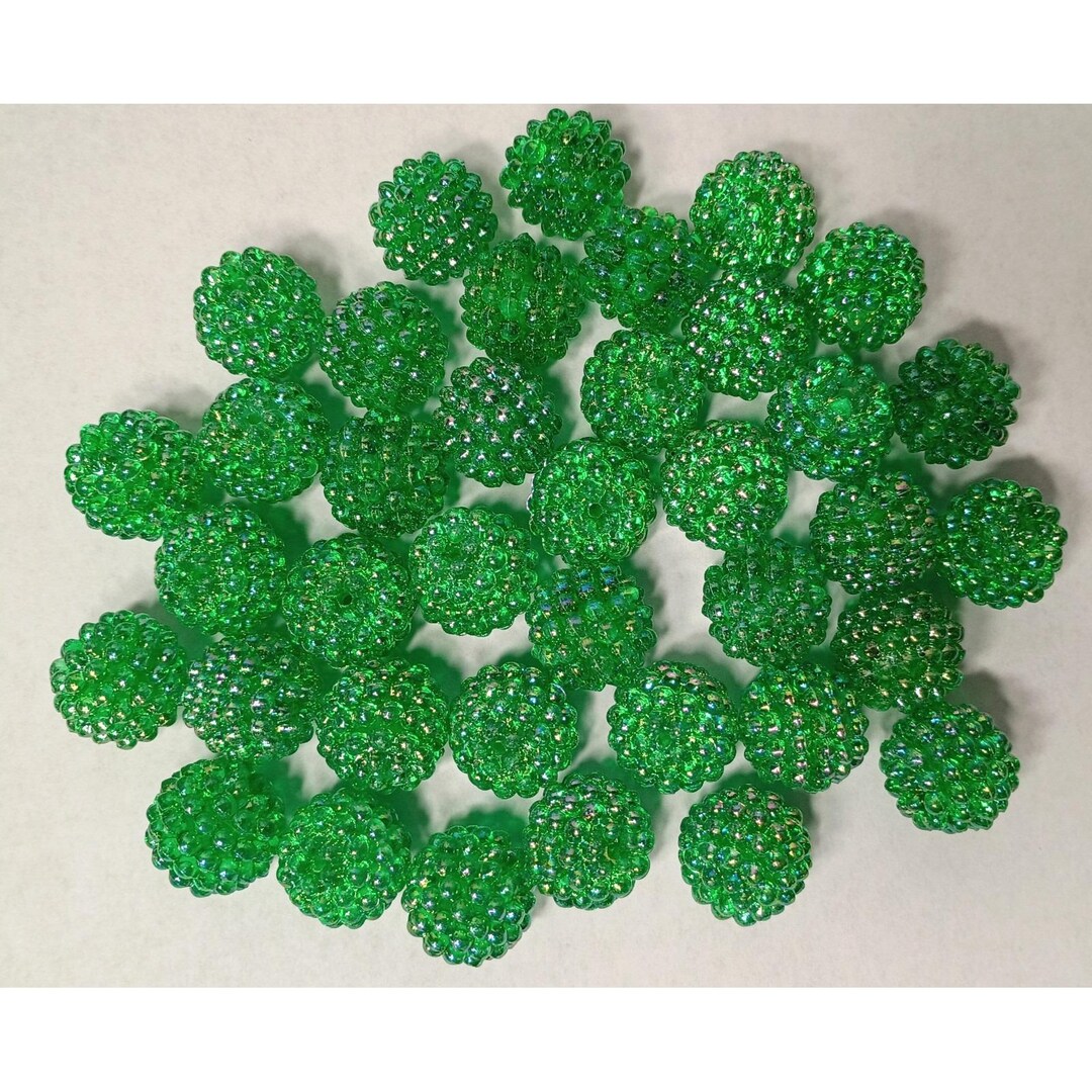 50 Pcs VTG 20mm Iridescent Green Raspberry Beads Plastic Acrylic Craft ...