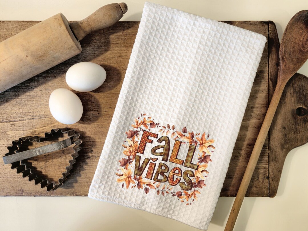 Fall Vibes Microfiber Tea Towel, Fall Kitchen Towel, Fall Kitchen Decor ...