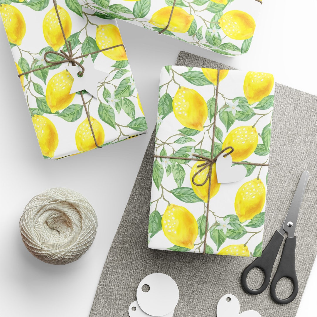 Botanical Lemon Wrapping Paper, Floral Fruit Wrapping Paper, Lemon Gift ...