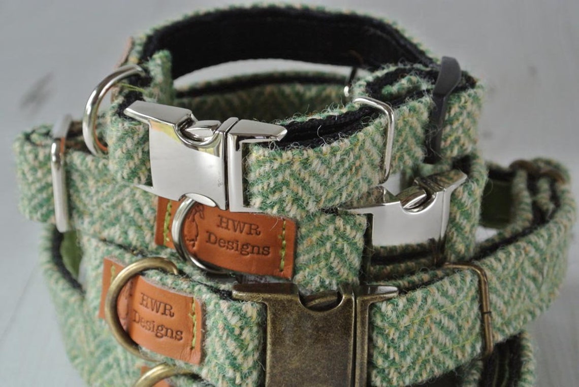 Harris Tweed Dog Collar Green Dog Collar Herringbone Tweed | Etsy