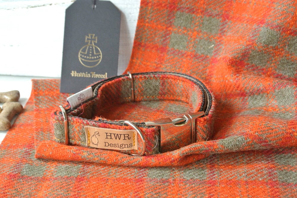 Harris Tweed Dog Collars Orange Tweed Dog Collarorange and - Etsy UK