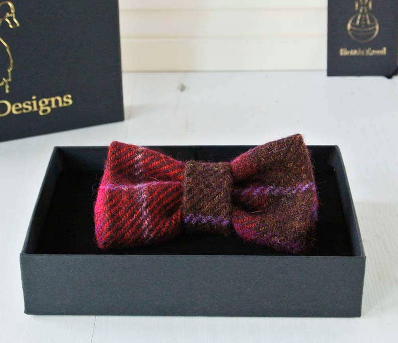 Dog collar Bow Tie Pink dog dickie bow tie Harris Tweed dog | Etsy