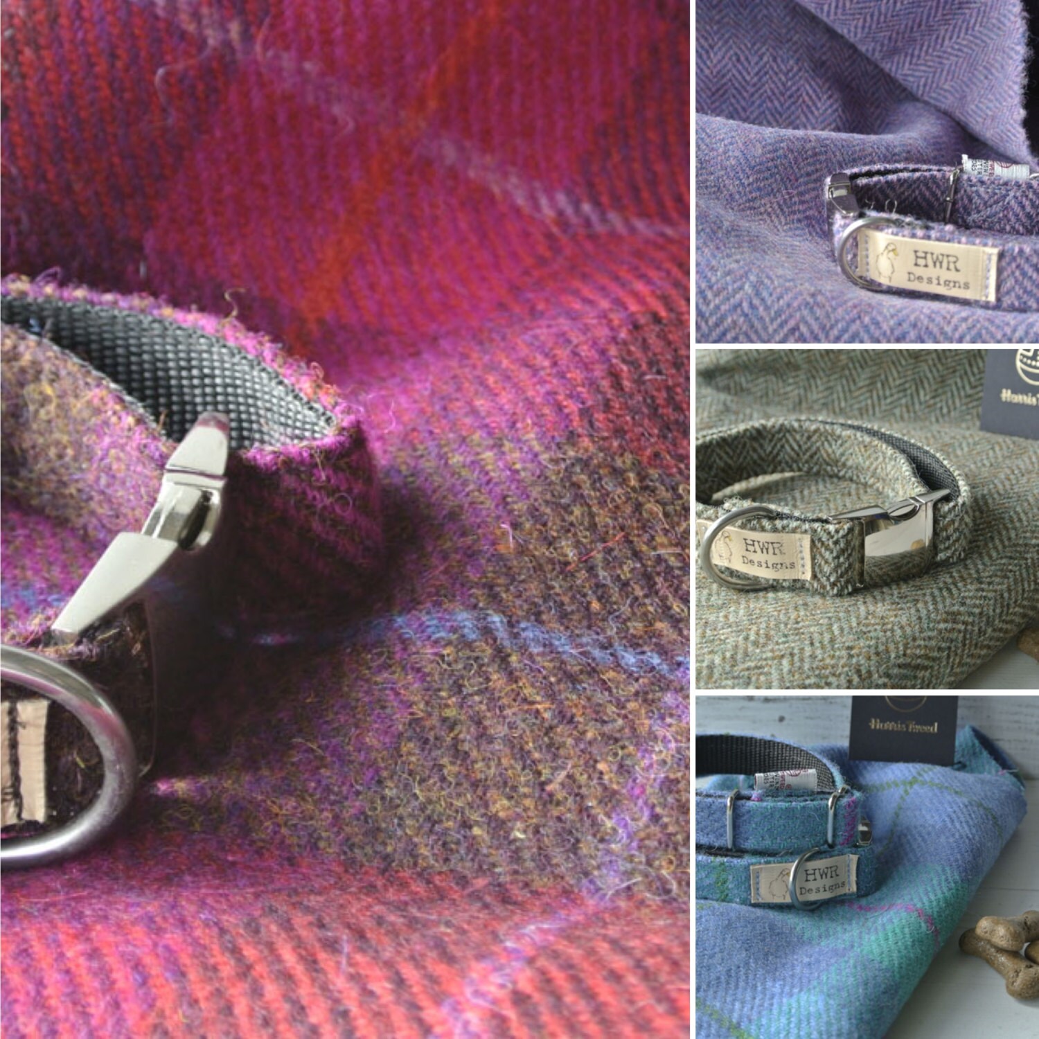 Harris Tweed Dog Collars Tweed Dog Collar Blue and Turquoise - Etsy