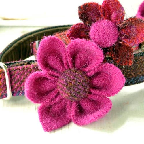 Cerise Harris Tweed Flower Corsage for Dog Collar Dog Wedding - Etsy UK