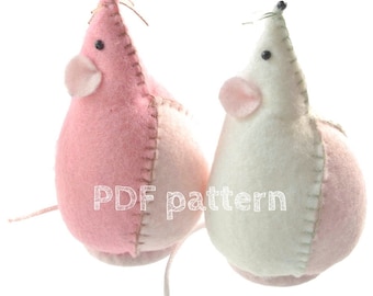 Felt Mouse PDF Sewing Pattern, DIY Sewing Project Felt Mouse Ornaments ...