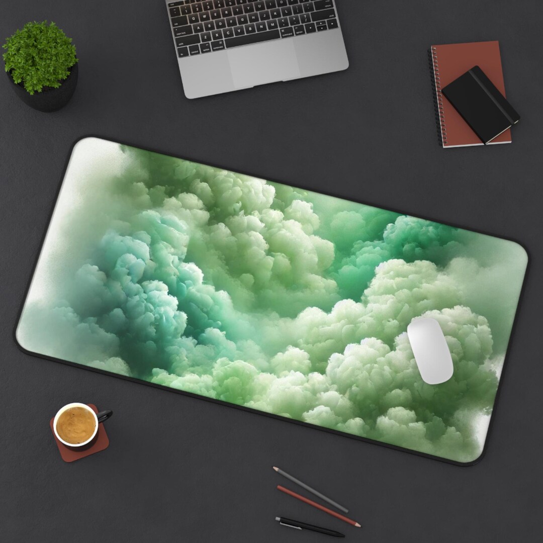 Serene Green Clouds Desk Mat - Office Decor, Gamer Mat, Desk Accessory ...