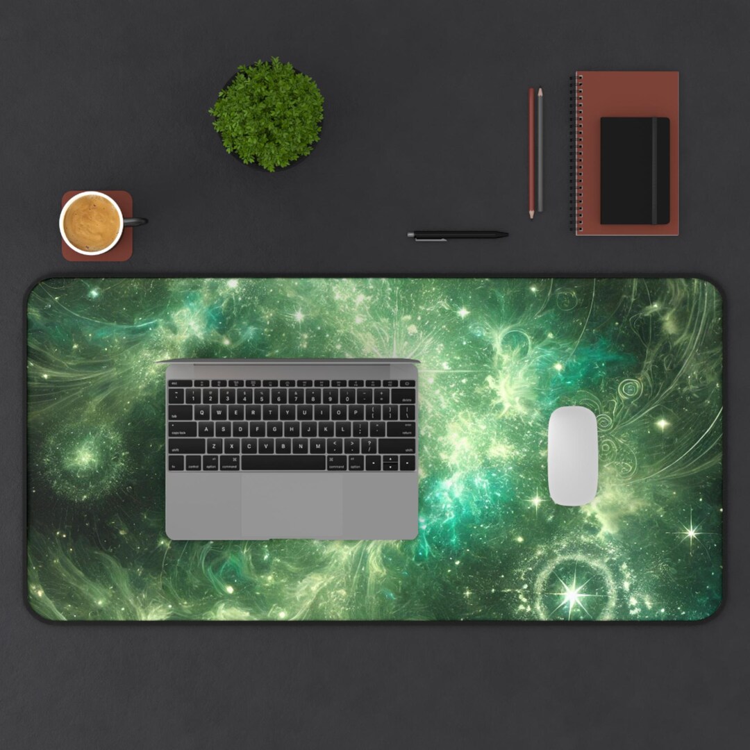 Galactic Green Desk Mat, Cosmic Office Decor, Starry Print Mouse Pad ...