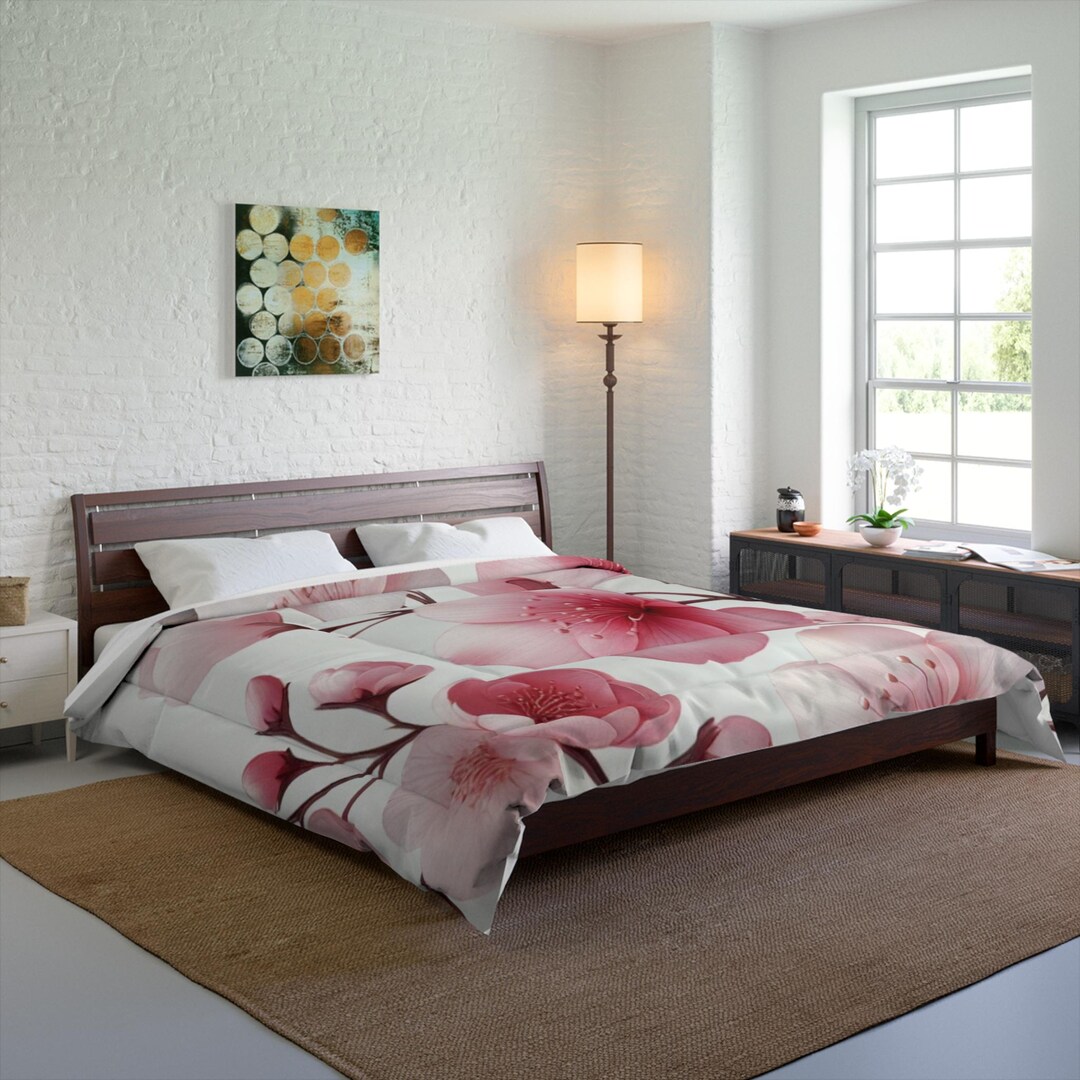 Blooming Cherry Blossom Comforter Floral Bedding, Cozy Blanket for ...