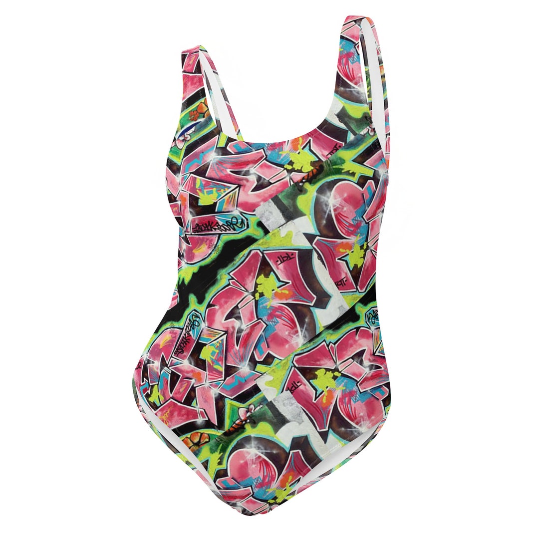 One Piece Swimsuit Hot Pink Graffiti Etsy