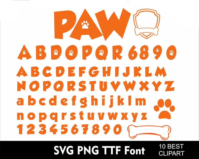 Blue Paw Font SVG: Blue, Pink, Orange (png, Eps, Ttf) Digital Download ...