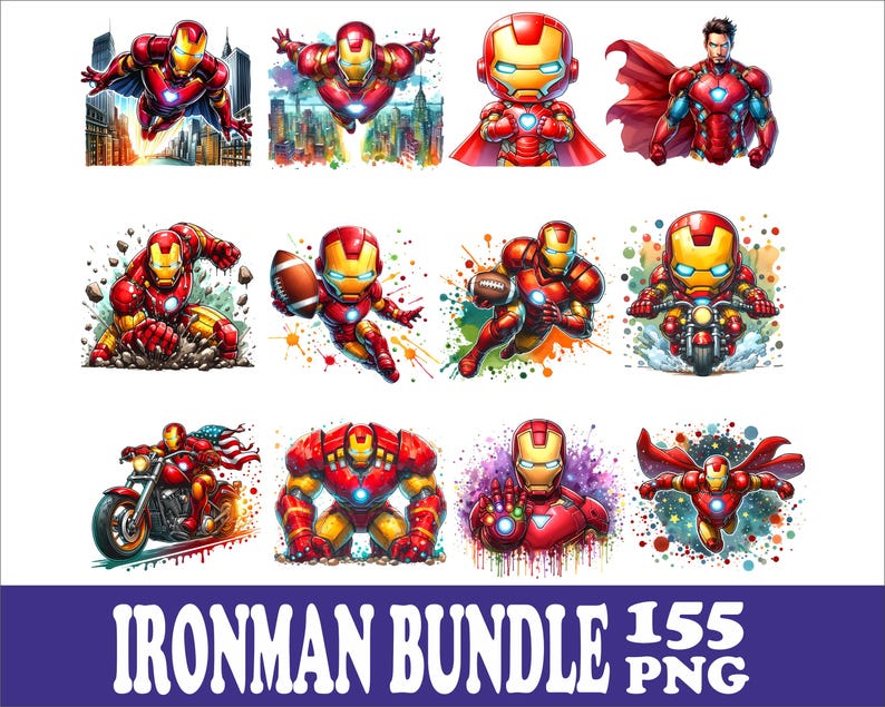 Superhero Ironman Design PNG Bundle: High-resolution Sublimation ...
