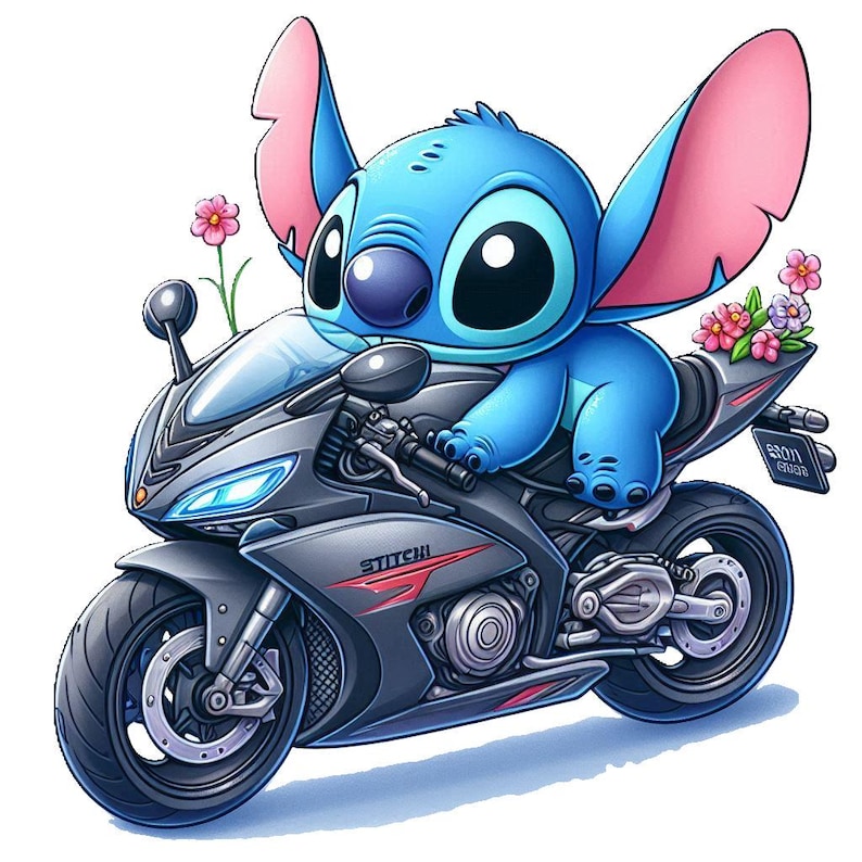 Stitch Motorcycle Design Watercolor PNG Designs: Sublimation Graphics ...