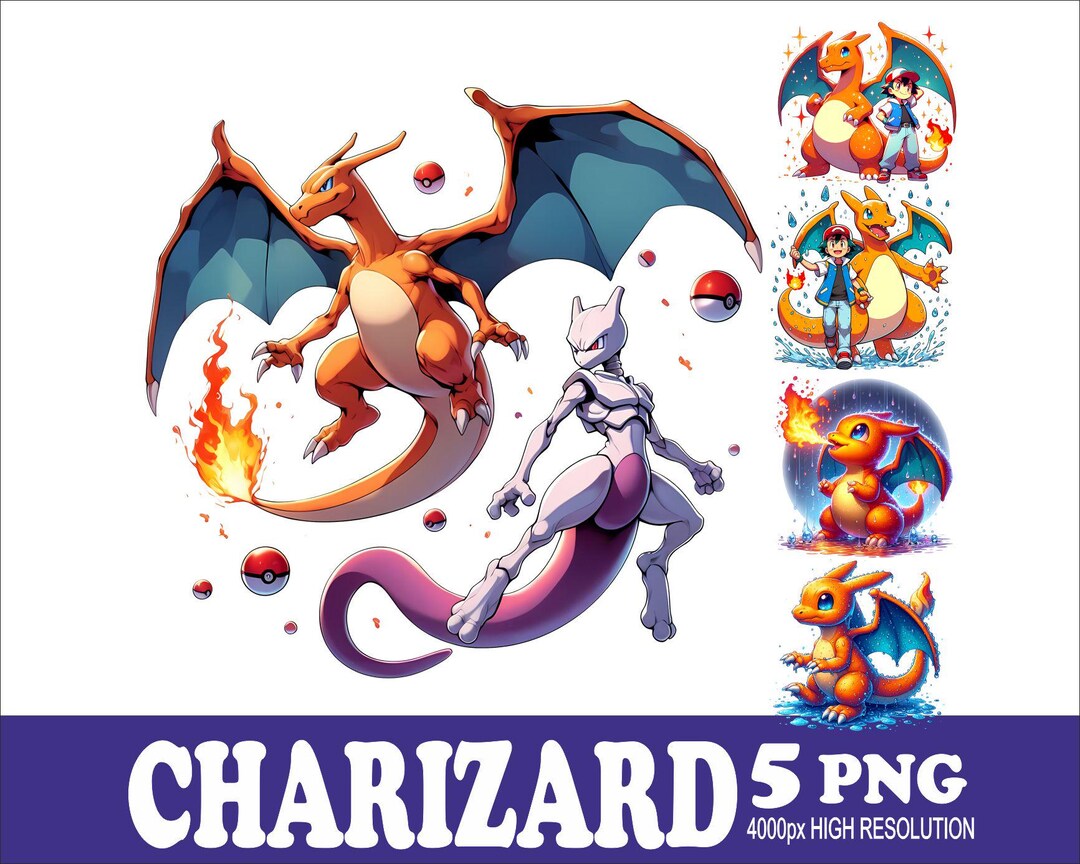 Charizard Watercolor Sublimation PNG Designs (high Resolution, 5 Files ...