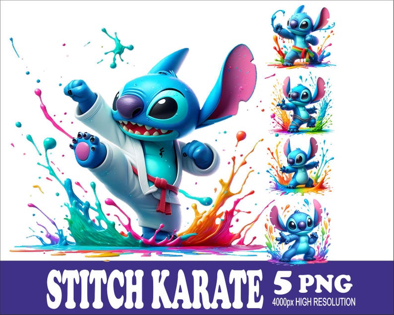 5 PNG Stitch Karate Design Watercolor Tshirt Mug Tumpler Sublimation ...