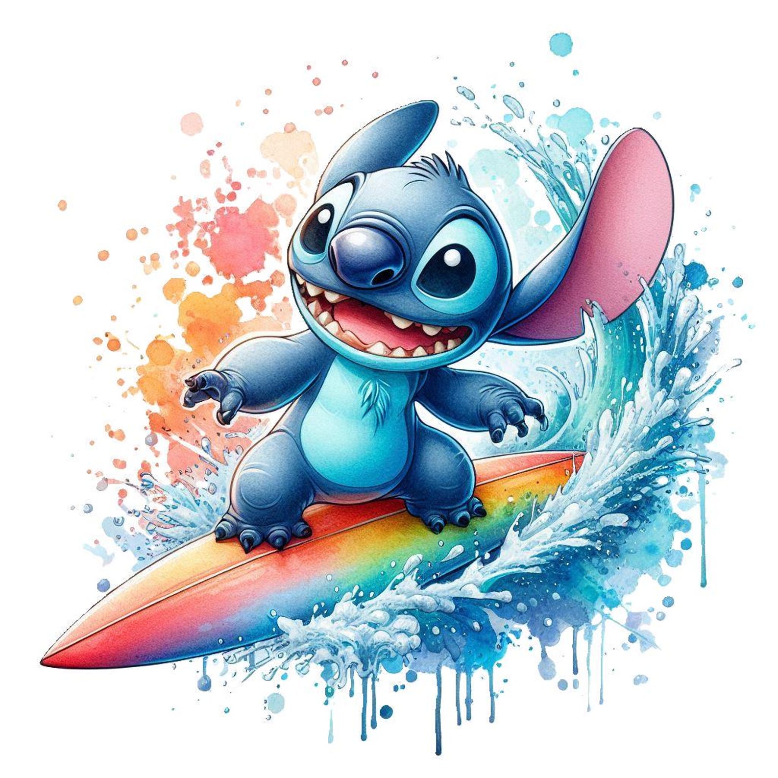 Stitch Surfing Watercolor 5PNG: Sublimation Design (5 Files) - Etsy
