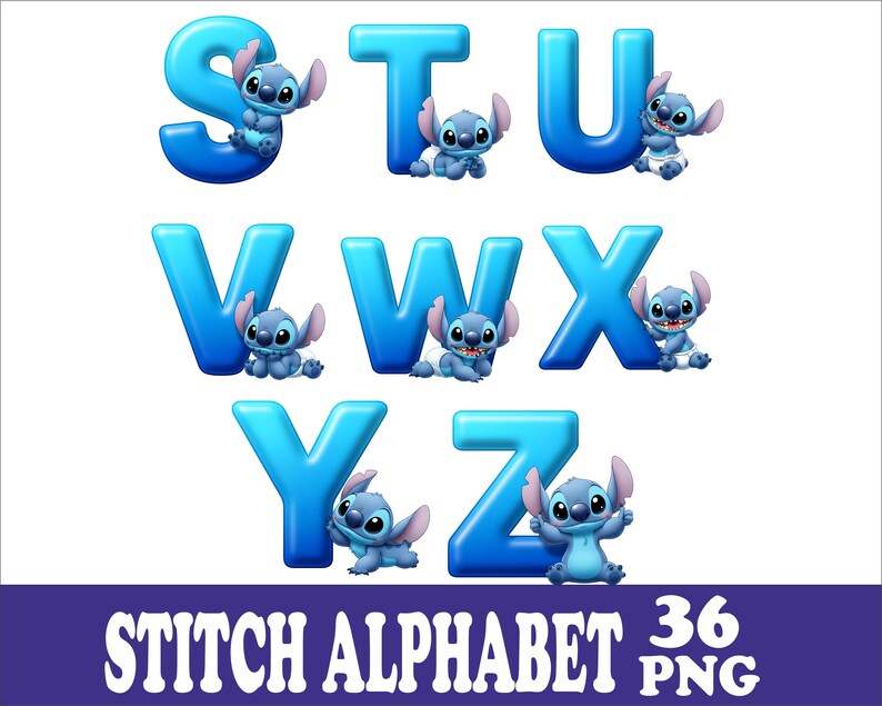 Baby Stitch Alphabet 36PNG: 36 File Set for Sublimation (digital ...