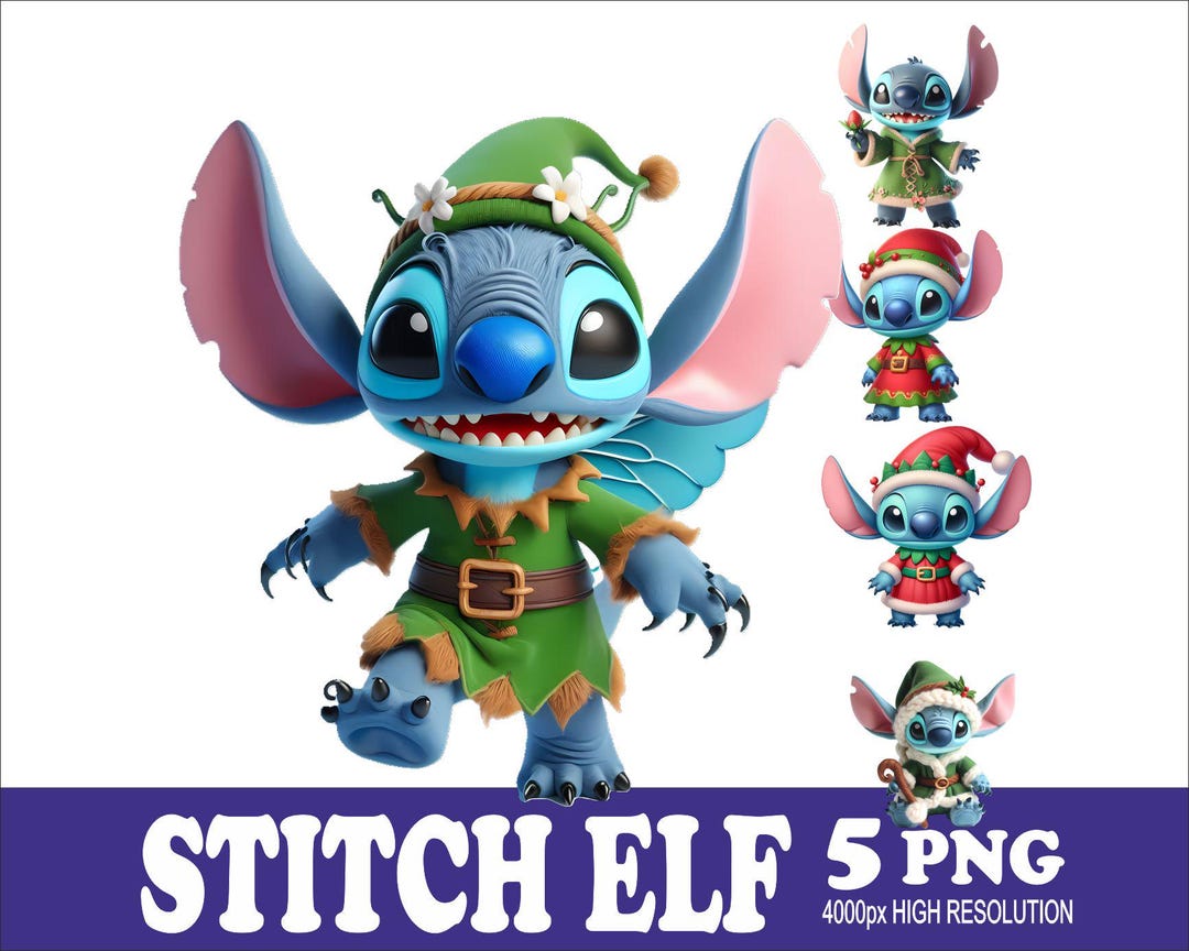 5 PNG Stitch Elf Design Watercolor Tshirt Mug Tumpler Sublimation Png ...