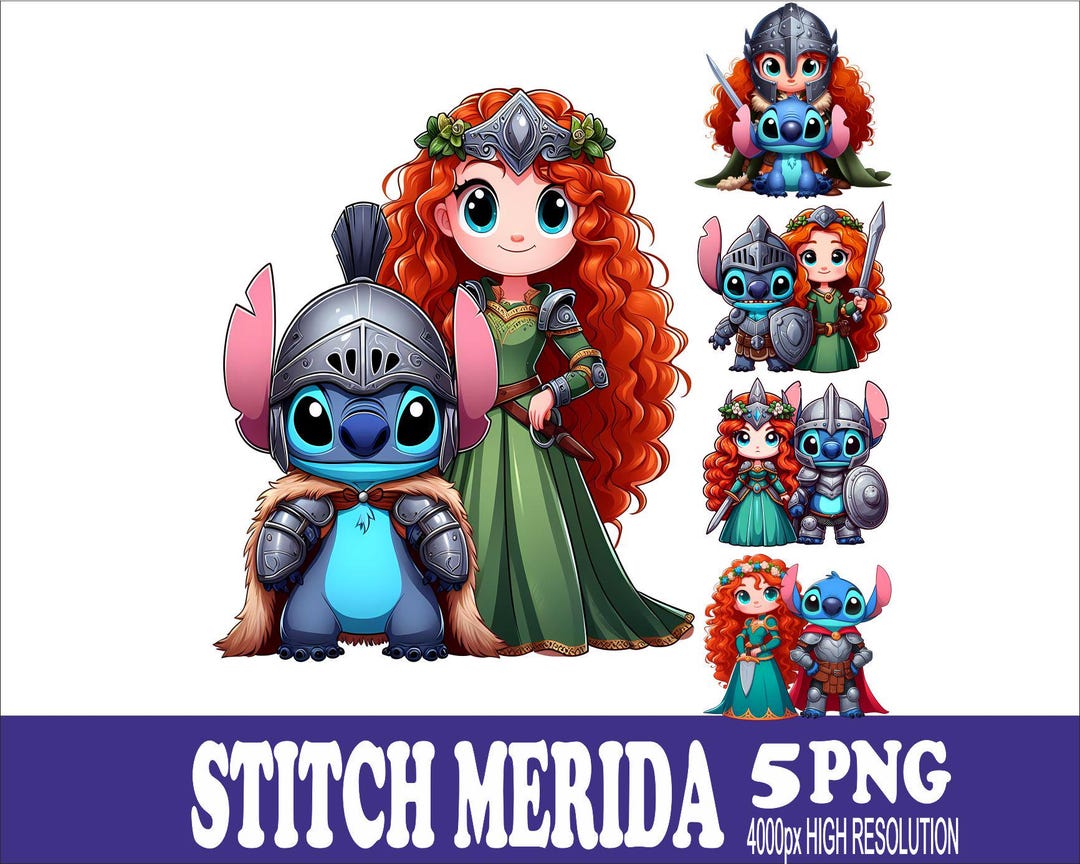 Merida and Stitch Watercolor PNG Designs: Sublimation Graphics (5 PNG ...